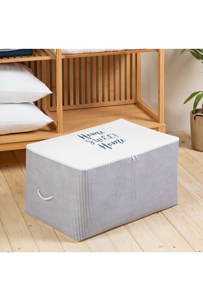 Ocean Home Büyük Boy Lacivert Çizgili Home Sweet Home Baskılı Hurç // 64X41X35 Ocean Home Büyük Boy Lacivert Çizgili Home Sweet Home Baskılı Hurç // 64X41X35