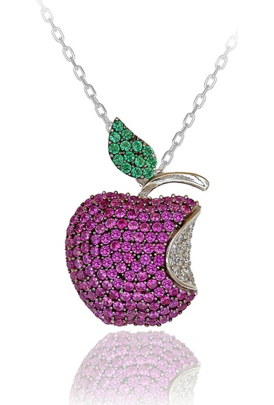 Takı Boom Kırmızı Taşlı Elma Gümüş Kolye