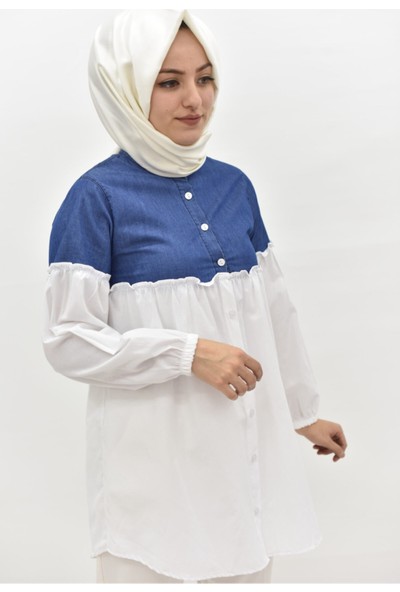 Yaprak Kadın Tesettür Kot Detay Gömlek