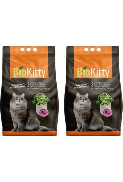 Biokitty Ince Taneli Bebek Pudrası Kokulu Kedi Kumu 5 Lt 2 Adet