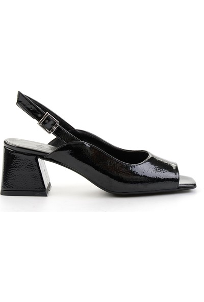 Bambi Siyah Kırışık Kadın Klasik Topuklu K05840604098