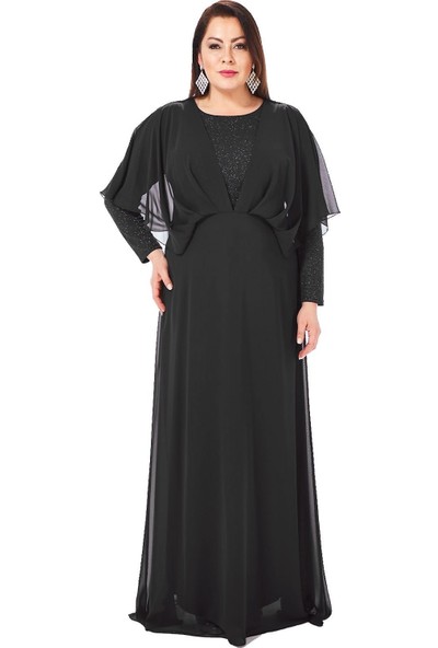 Lilas Xxl Büyük Beden Siyah Renkli Likralı Simli Abiye Elbise Lilas Xxl Büyük Beden Siyah Renkli Likralı Simli Abiye Elbise