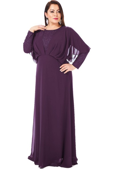 Lilas Xxl Büyük Beden Mürdüm Renkli Likralı Simli Abiye Elbise Lilas Xxl Büyük Beden Mürdüm Renkli Likralı Simli Abiye Elbise