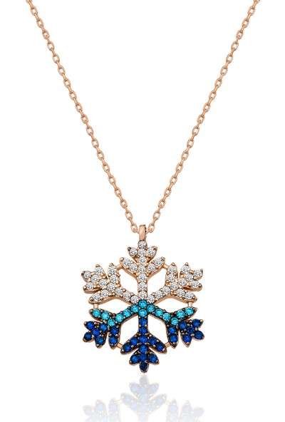 Dzg Silver Gümüş Kar Tanesi Kolye Renkli Taşlı Kar Tanesi Gümüş Kolye DN522