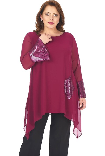 Lilas Xxl Büyük Beden Fuşya Renkli Asimetrik Kesim Payetli Şifon Tunik Lilas Xxl Büyük Beden Fuşya Renkli Asimetrik Kesim Payetli Şifon Tunik