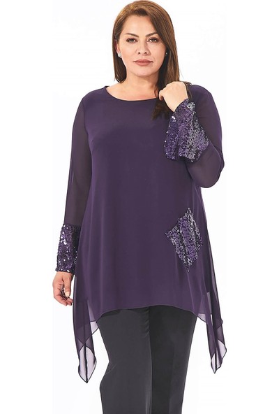Lilas Xxl Büyük Beden Mürdüm Renkli Asimetrik Kesim Payetli Şifon Tunik Lilas Xxl Büyük Beden Mürdüm Renkli Asimetrik Kesim Payetli Şifon Tunik