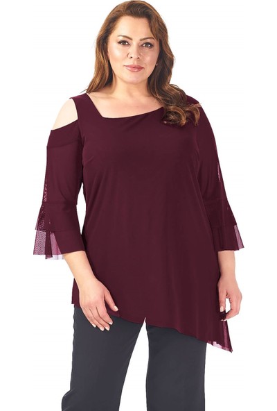 Lilas Xxl Büyük Beden Mürdüm Renkli Açık Omuzlu Likralı Tül Tunik Lilas Xxl Büyük Beden Mürdüm Renkli Açık Omuzlu Likralı Tül Tunik