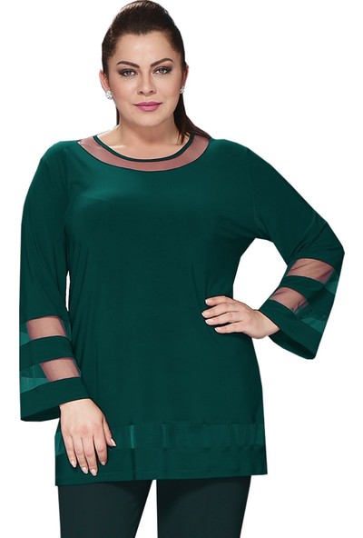 Lilas Xxl Büyük Beden Koyu Yeşil Renkli Likralı Tül Detaylı Tunik Lilas Xxl Büyük Beden Koyu Yeşil Renkli Likralı Tül Detaylı Tunik