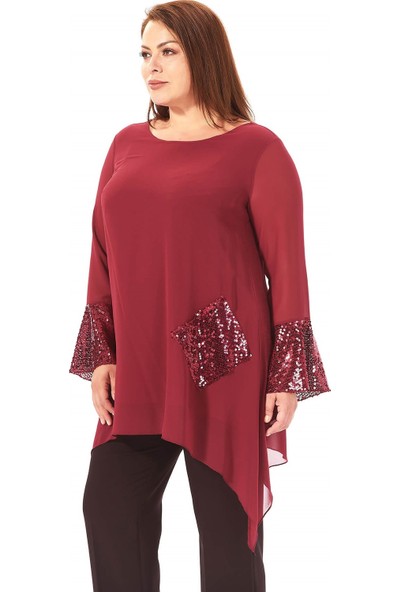 Lilas Xxl Büyük Beden Bordo Renkli Asimetrik Kesim Payetli Şifon Tunik Lilas Xxl Büyük Beden Bordo Renkli Asimetrik Kesim Payetli Şifon Tunik