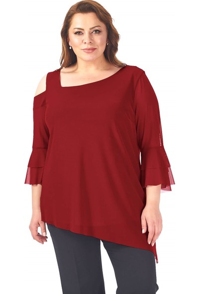 Lilas Xxl Büyük Beden Bordo Renkli Açık Omuzlu Likralı Tül Tunik Lilas Xxl Büyük Beden Bordo Renkli Açık Omuzlu Likralı Tül Tunik