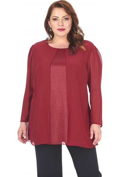 Lilas Xxl Büyük Beden Bordo Renkli Simli Şifon Tunik Lilas Xxl Büyük Beden Bordo Renkli Simli Şifon Tunik