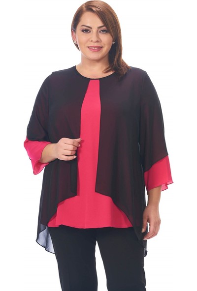 Lilas Xxl Kadın Büyük Beden Siyah Fuşya Renkli Krep Bluz Lilas Xxl Kadın Büyük Beden Siyah Fuşya Renkli Krep Bluz