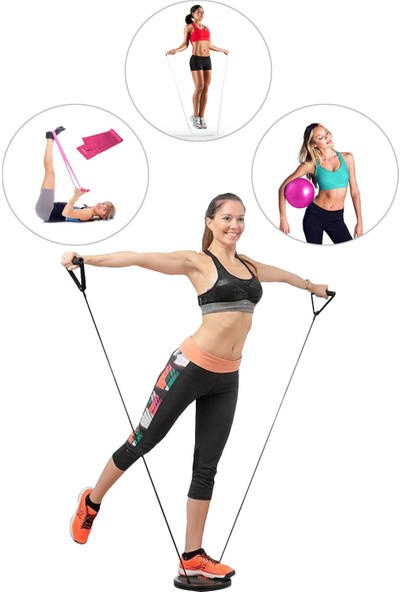 Spor Byfit Çekme Lastikli Bel Inceltici Twister + Denge Topu + Pilates Bandı + Atlama Ipi - 4'lü Set Spor Byfit Çekme Lastikli Bel Inceltici Twister + Denge Topu + Pilates Bandı + Atlama Ipi - 4'lü Set
