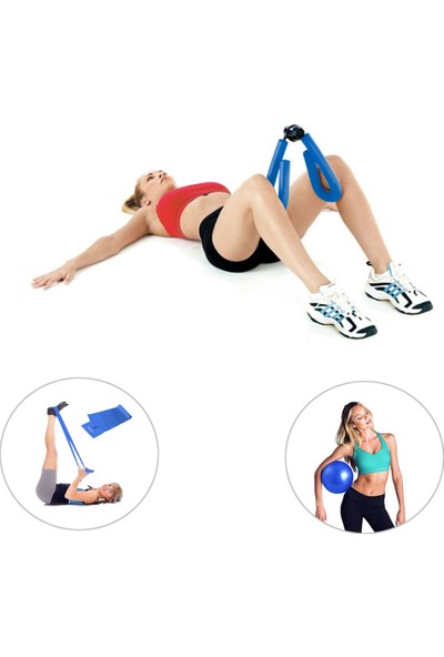 Spor Byfit Kol, Bacak, Basen Sıkılaştırıcı Alet Mavi + Denge Topu + Pilates Bandı - 3'lü Set