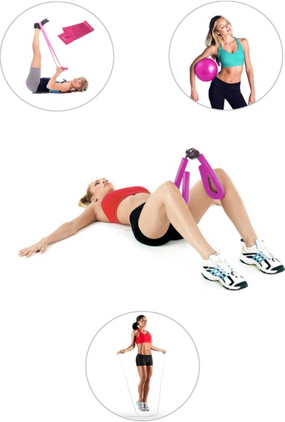 Spor Byfit Kol, Bacak, Basen Sıkılaştırıcı Alet Pembe + Denge Topu + Band + Atlama Ipi - 4'lü Set Spor Byfit Kol, Bacak, Basen Sıkılaştırıcı Alet Pembe + Denge Topu + Band + Atlama Ipi - 4'lü Set