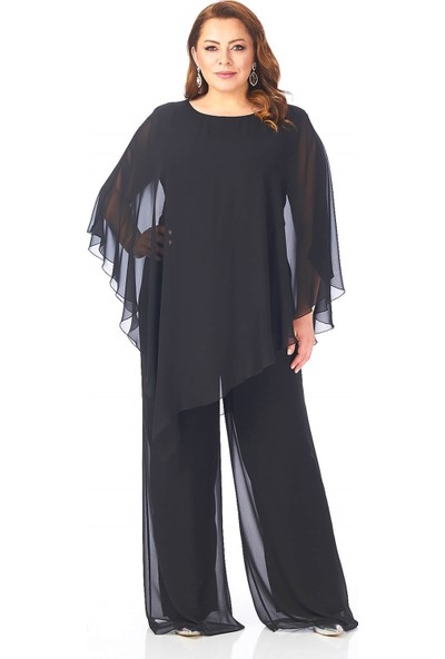 Lilas Xxl Büyük Beden Siyah Renkli Şifon Abiye Tulum Lilas Xxl Büyük Beden Siyah Renkli Şifon Abiye Tulum