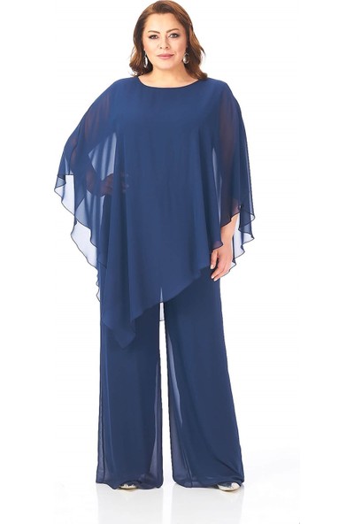 Lilas Xxl Büyük Beden Lacivert Renkli Şifon Abiye Tulum Lilas Xxl Büyük Beden Lacivert Renkli Şifon Abiye Tulum