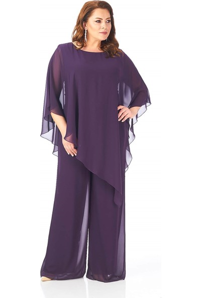 Lilas Xxl Büyük Beden Mürdüm Renkli Şifon Abiye Tulum Lilas Xxl Büyük Beden Mürdüm Renkli Şifon Abiye Tulum