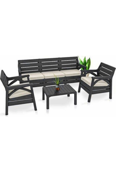 Santana 5li Bahçe Mobilyası Balkon Takımı ve Oturma Grubu Antrasit