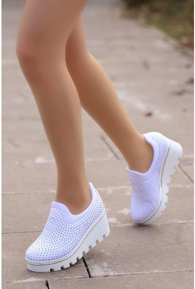 Doçka Doçka-Kadın Beyaz Dolgu Topuk Spor Tarz Ayakkabı BR1005