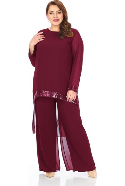 Lilas Xxl Büyük Beden Bordo Renkli Şifon Pantolon Bluz Takım Lilas Xxl Büyük Beden Bordo Renkli Şifon Pantolon Bluz Takım