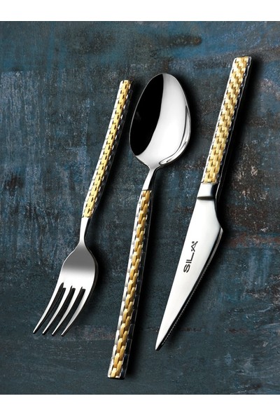 Sıla 36 Parça Kutulu Hasır Gold Çatal Kaşık Bıçak Çeyiz Seti