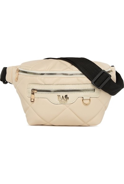 Bagmori Krem Nakışlı Aksesuarlı Bel Çantası