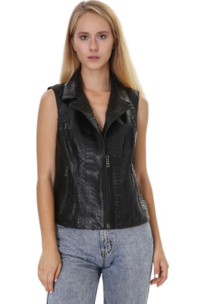 Franko Armondi Kadın Gerçek Deri Spor Luxury Yelek Siyah YLK-B-904-19944 Fa4