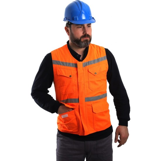 ESERIS Eser - V Yaka Fosforlu Harman Kumaş Yelek - Turuncu Fiyatı