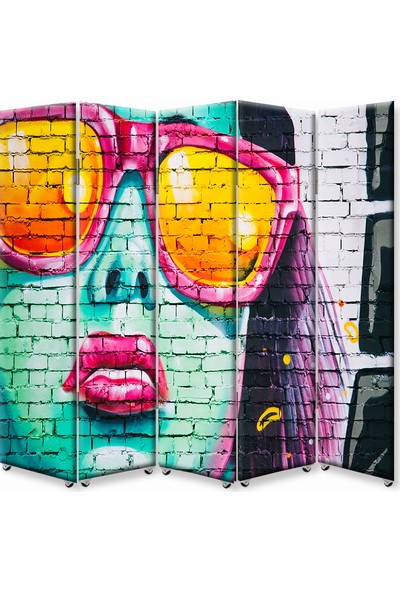 Dekoyes Duvar Resmi 5 Kanat Tekerlekli Kanvas Paravan