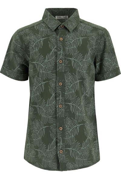 DeFacto Erkek Çocuk Regular Fit Desenli Keten Görünümlü Kısa Kol Gömlek U1408A621SM