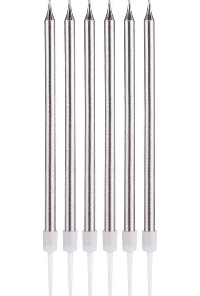 Parti Dünyası Gümüş Renk Ince Uzun Mum 6 Adet 14 cm Parti Dünyası Gümüş Renk Ince Uzun Mum 6 Adet 14 cm