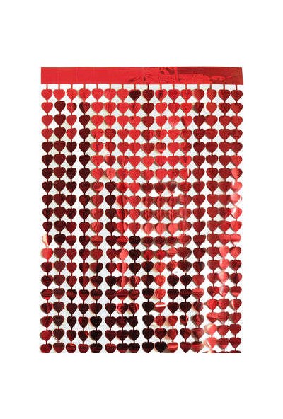 Parti Dünyası Metalize Kırmızı Kalpli Kapı Perdesi / Duvar Fonu Parti Dünyası Metalize Kırmızı Kalpli Kapı Perdesi / Duvar Fonu