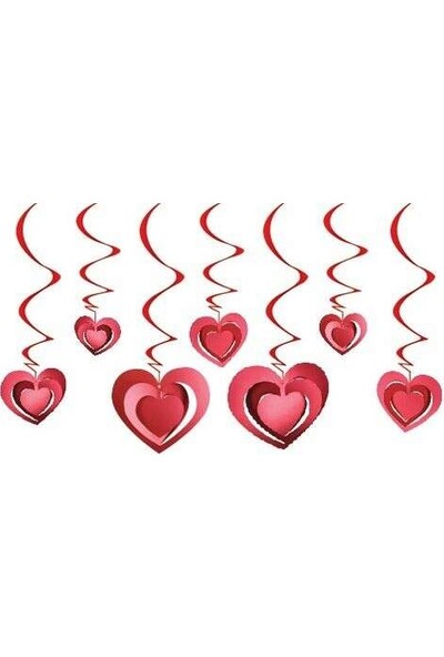 Parti Dünyası Kalpler Tavan Süsü 3 D 12 Adet