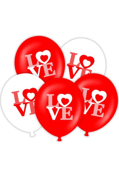 Parti Dünyası Love Kırmızı Beyaz Latex Balon 10 Adet