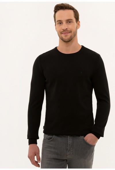 Pierre Cardin Siyah Slim Fit Basic Triko Kazak 50229215-VR046 Pierre Cardin Siyah Slim Fit Basic Triko Kazak 50229215-VR046