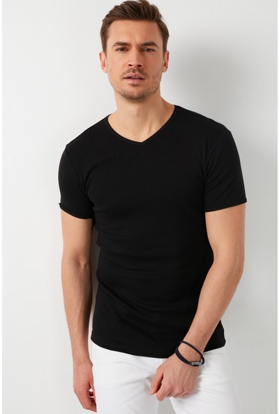 Buratti % 100 Pamuklu V Yaka Basic T Shirt Erkek T Shirt 5902144