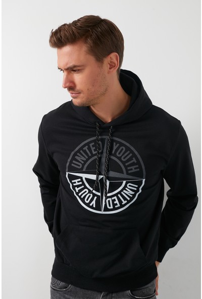 Buratti Baskılı Kapüşonlu Kanguru Cepli Sweat Erkek Sweat 541UNIYOU