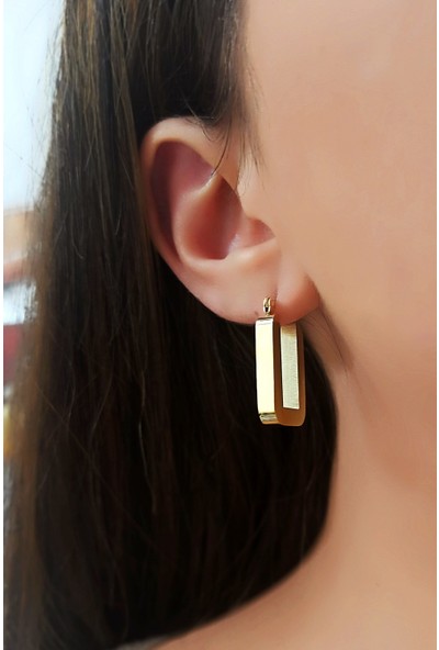 ÇLK Accessories Çelik Kalın Dikdörtgen Halka Kadın Çelik Küpe TRKÜPE3684 B34003