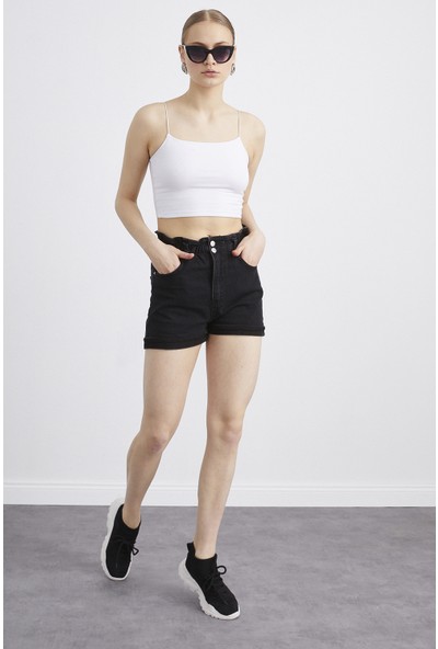 Lund Kadın Siyah Elastik Belli Denim Şort Lund Kadın Siyah Elastik Belli Denim Şort