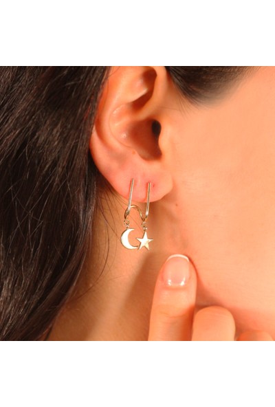 Adil İdil Kuyumculuk Ay Yıldız Sallantılı Taşsız Küpe