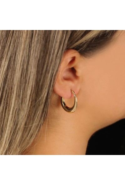 Adil İdil Kuyumculuk Bombeli Oval Kesim Halka Küpe Adil İdil Kuyumculuk Bombeli Oval Kesim Halka Küpe