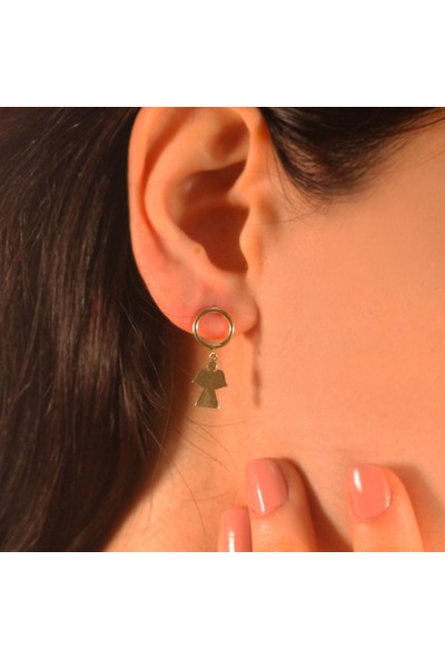 Adil İdil Kuyumculuk Altın Plaka Melek Sallantılı Halka Küpe Adil İdil Kuyumculuk Altın Plaka Melek Sallantılı Halka Küpe