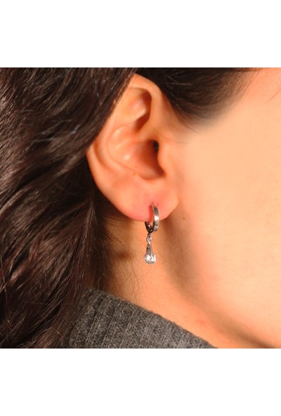 Adil İdil Kuyumculuk Beyaz Altın Zirkon Taş Sallantılı Küpe