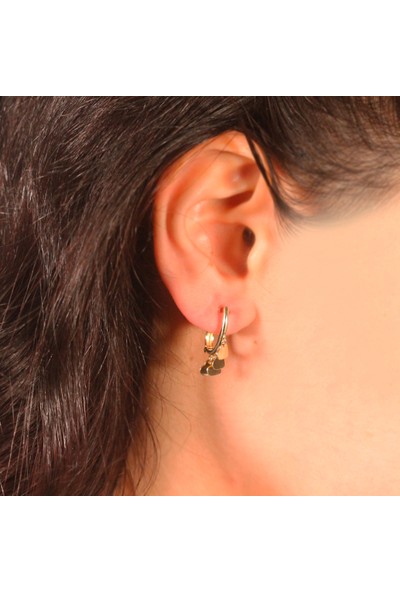 Adil İdil Kuyumculuk Kalp Plaka Sallantılı Halka Küpe