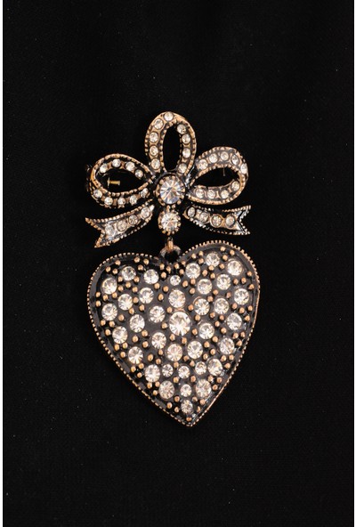 PIERPARIS BROŞ OTANTIK DESENLİ KİRSTAL TAŞLİ BRONZ MADEN ***