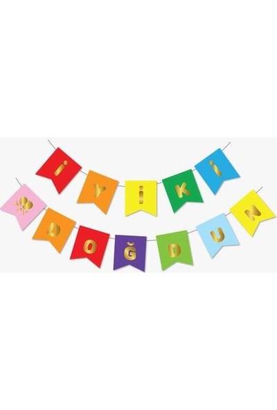 Parti Dünyası Renkli Gold Yaldızlı Iyi Ki Doğdun Bayrak Afiş