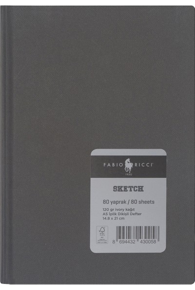 Fabio Ricci Skecth A5 Ciltli Çizim Defteri 14,8 x 21 cm Füme