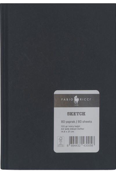 Fabio Ricci Skecth A5 Ciltli Çizim Defteri 14,8 x 21 cm Siyah