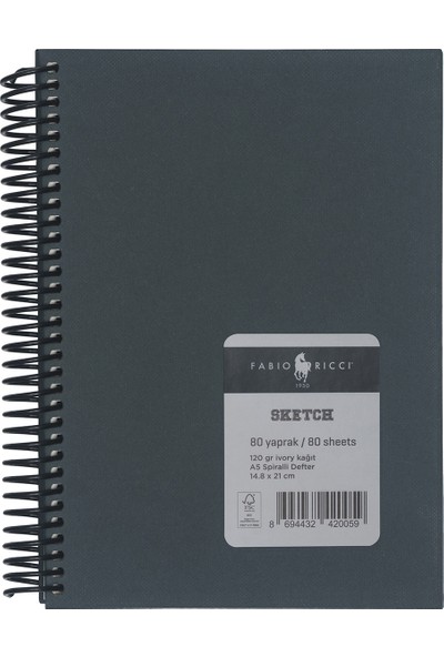 Fabio Ricci Skecth A5 Spiralli Çizim Defteri 14,8 x 21 cm Yeşil